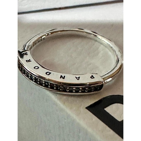 Pandora | Jewelry | Genuine Pandora Silver Signature Id Logo Pave Band ...